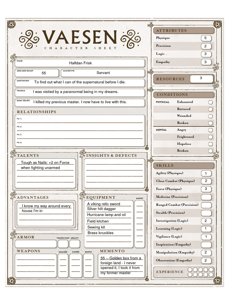 Vaesen Sheet | PDF