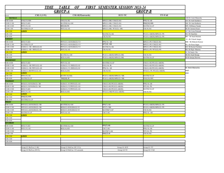 Time Table 2023-24 ODD SEM | PDF