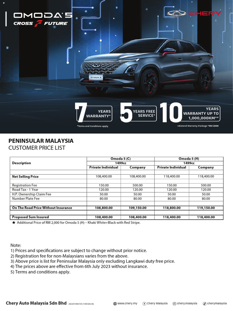 Omoda 5 Price List PM Updated As of 6th July 2023 | PDF | Government ...
