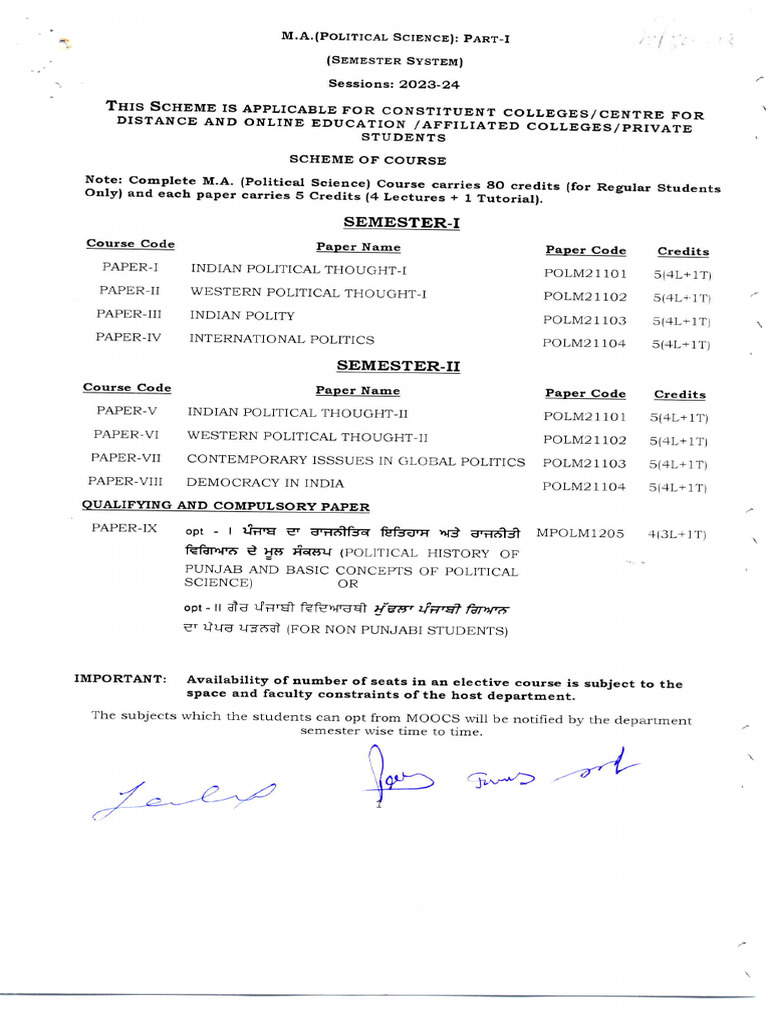 M.A Political Science Part I Sem I&II Constituent - Distance - Affiliated College - Private | PDF