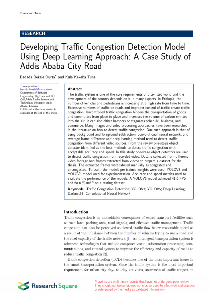 Developing Traffic Congestion Detection Model Usin | PDF