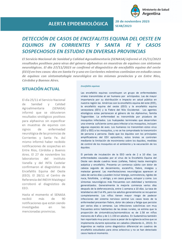 Alerta Encefalitis Equina Del Oeste | PDF | Mosquito | Virus Alerta Encefalitis Equina Del Oeste | PDF | Mosquito | Virus