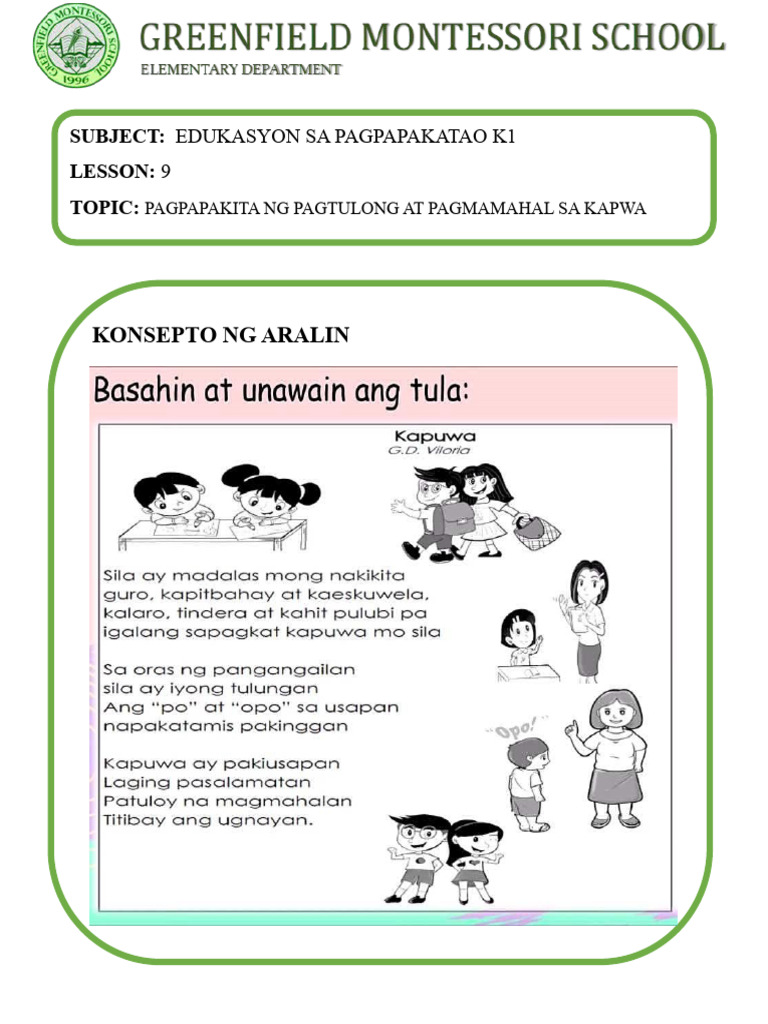 Esp K1 Aralin 9 Module | PDF