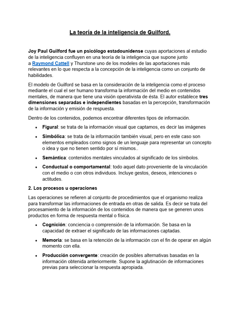 La Teoría de La Inteligencia de Guilford y Teoria CHC | PDF