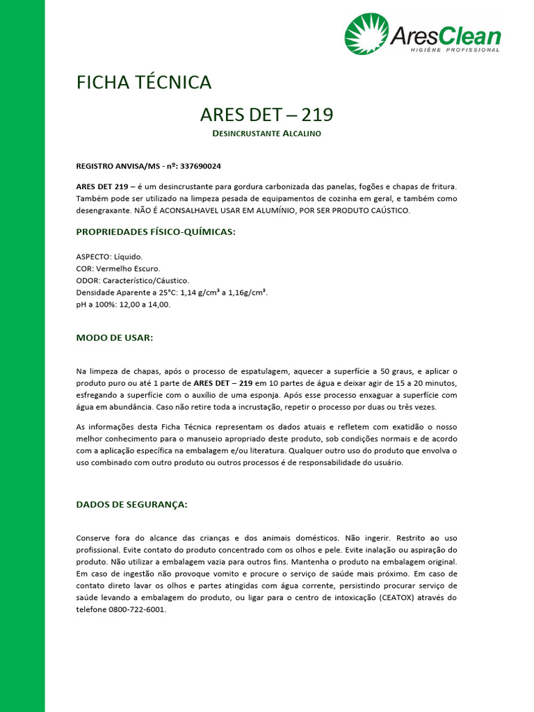 Ficha Técnica do Ares Det 219 | PDF | Bem-estar | Ciências e Matemática