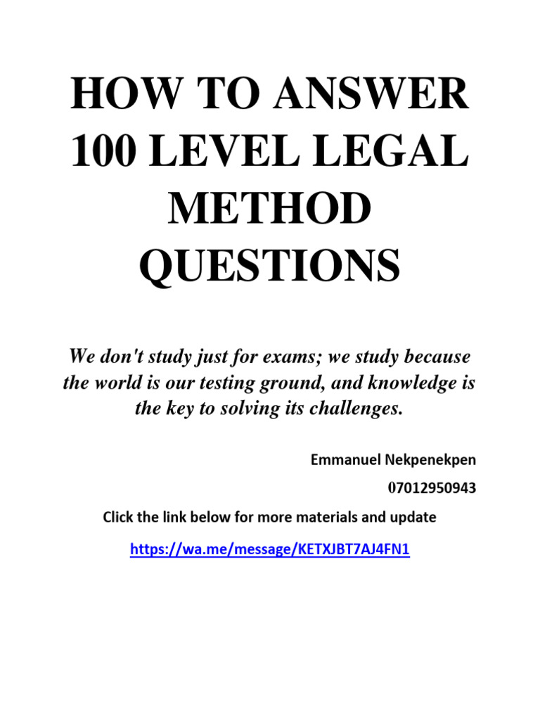 How To Answer 100 Level Legal Method Exam Questions by Emmanuel ...