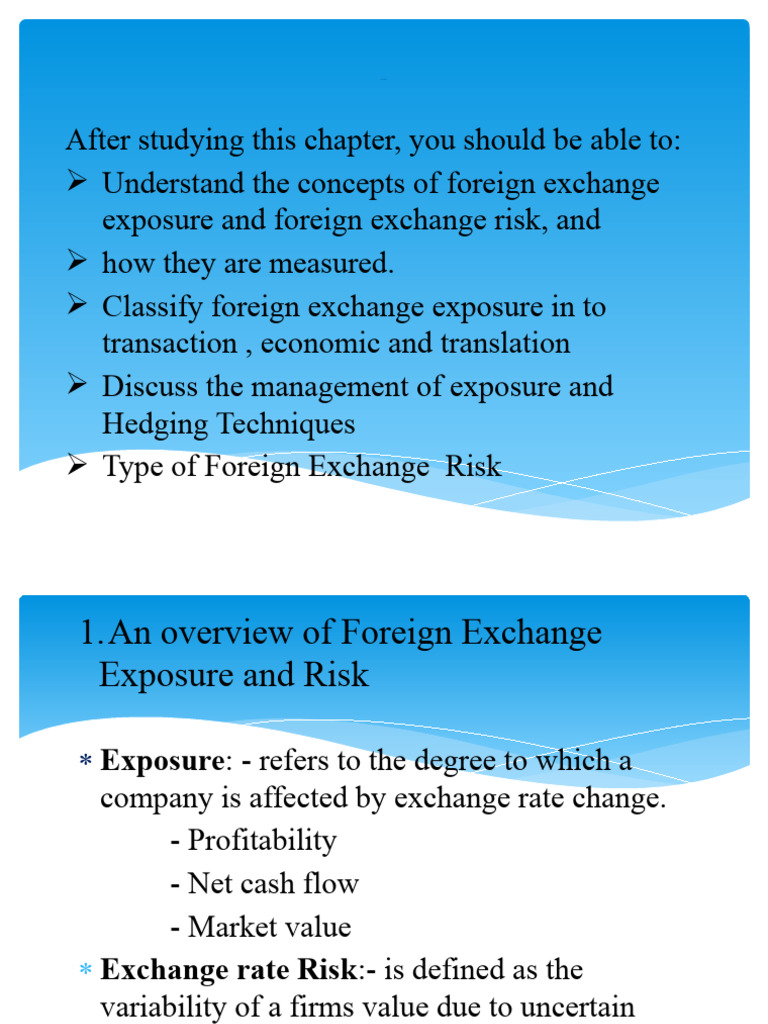 Foreign Exchange Risk and Exposure Types | PDF | Financial Risk ...