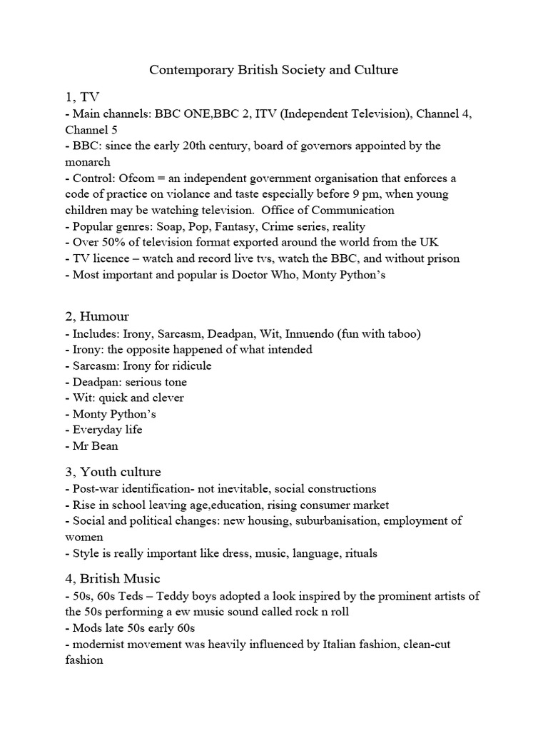 Contemporary British Society and Culture | PDF