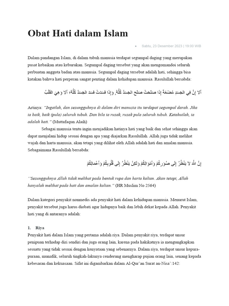 Obat Hati Dalam Islam | PDF
