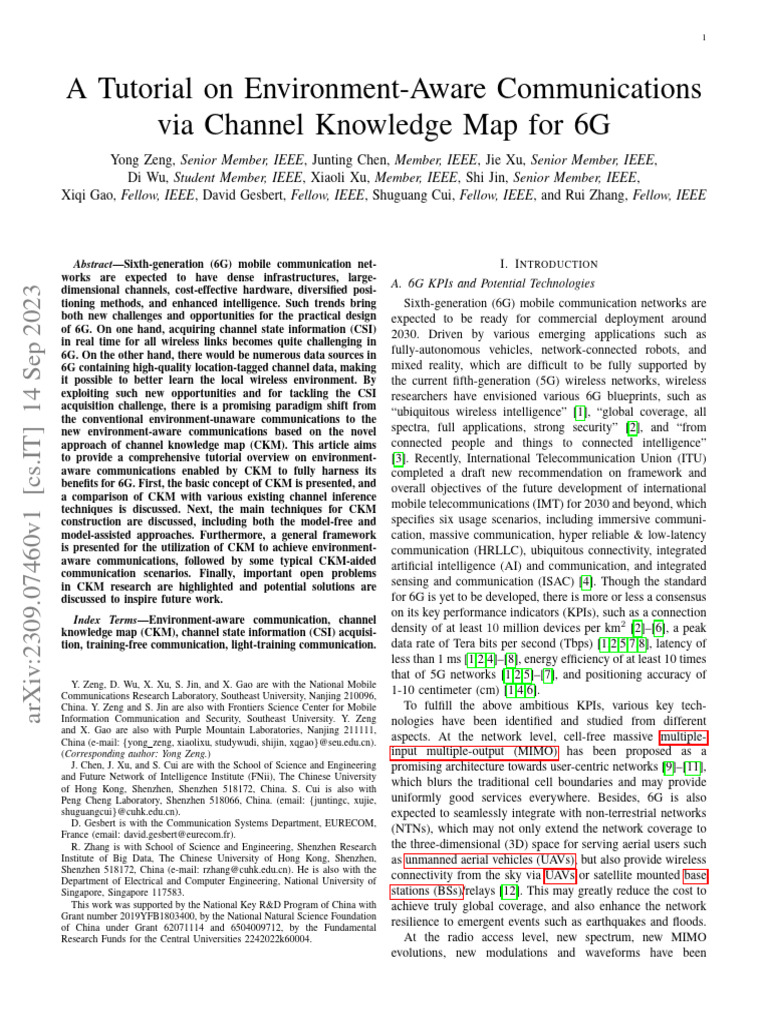 2023 - A Tutorial On Environment-Aware Communications Via Channel Knowledge Map For 6G | PDF