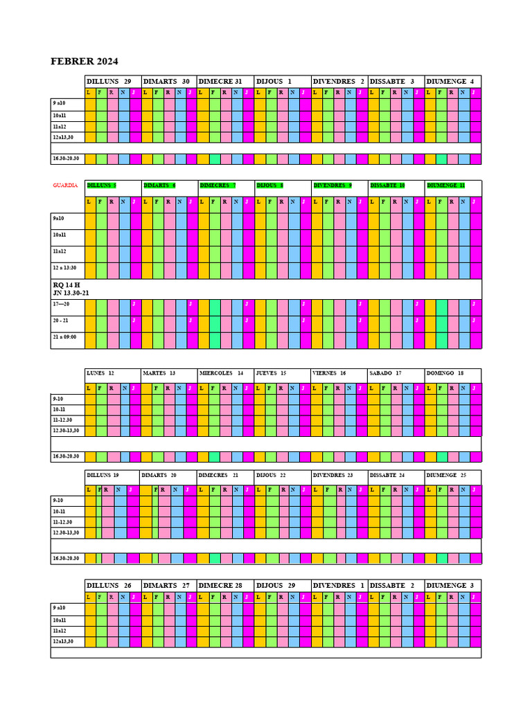 2024 Febrer Plantilla Horario | PDF
