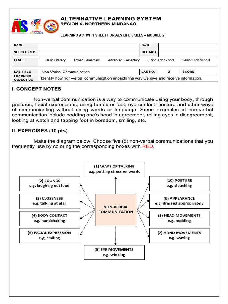 DLP Life Skills Mod2 LAS2 Non Verbal Communication | PDF DLP Life Skills Mod2 LAS2 Non Verbal Communication | PDF