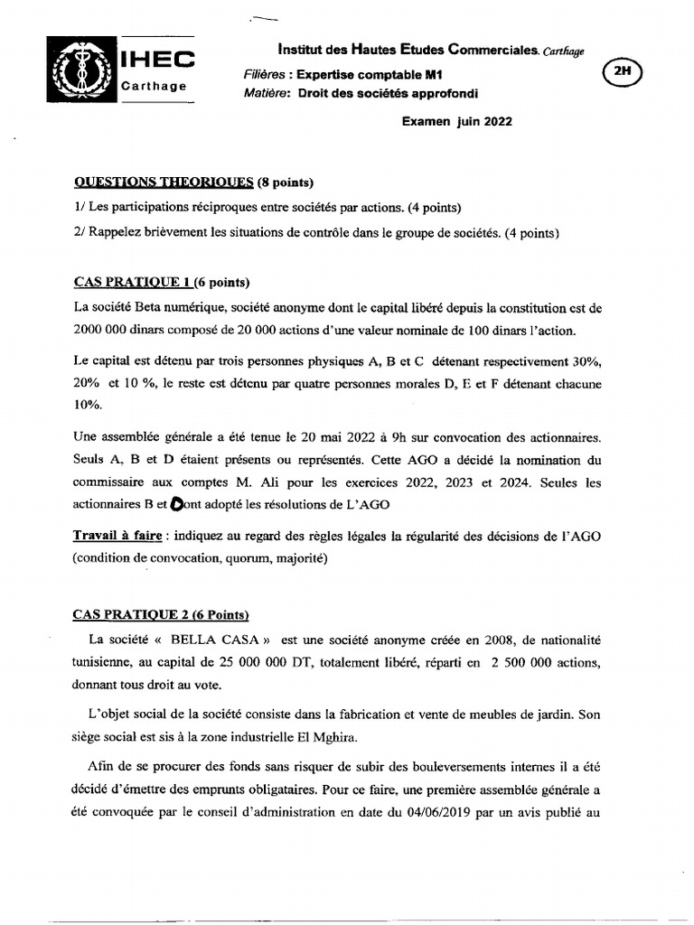 Ihec Exercice Et Corriger | PDF