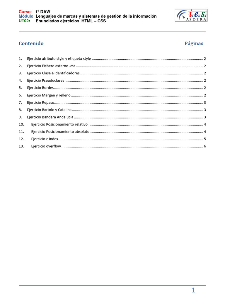 9 Enunciados Ejercicios CSS | PDF | HTML | Ingeniería Informática 9 Enunciados Ejercicios CSS | PDF | HTML | Ingeniería Informática