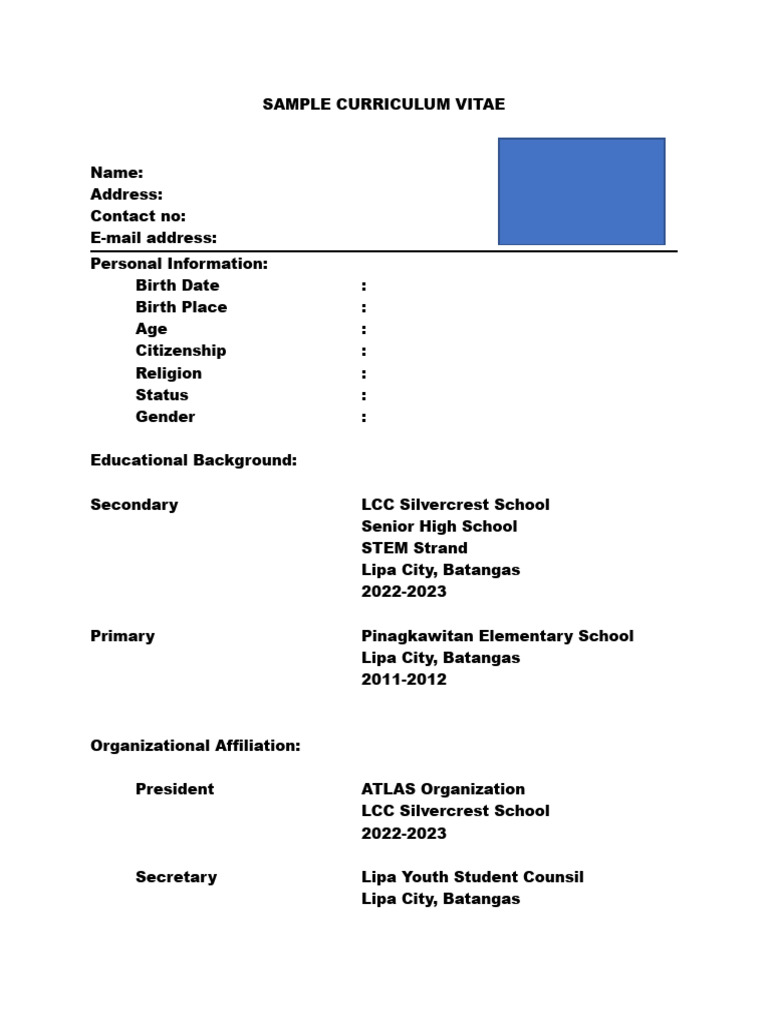 Sample Curriculum Vitae For Aicel Alcala Pdf