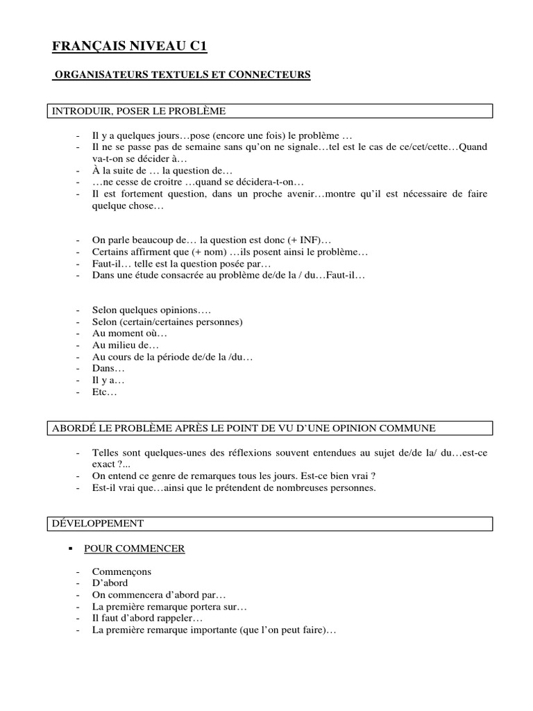 Connecteurs et organisateurs textuels C1 | PDF