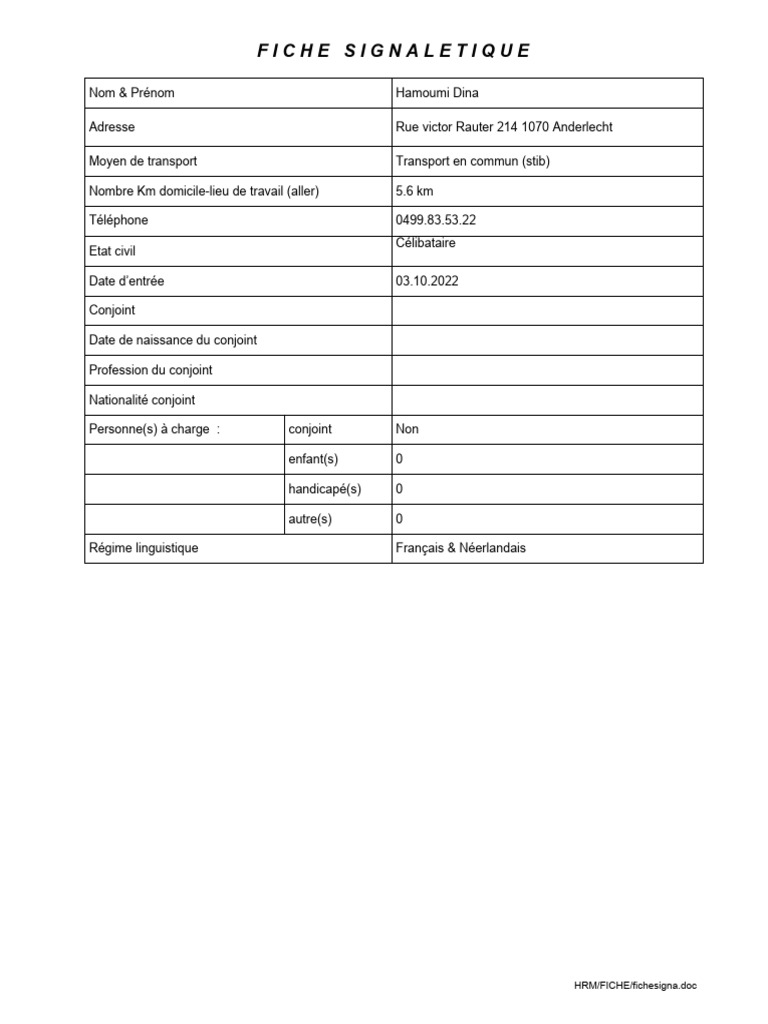 Fiche signalétique de Dina Hamoumi | PDF