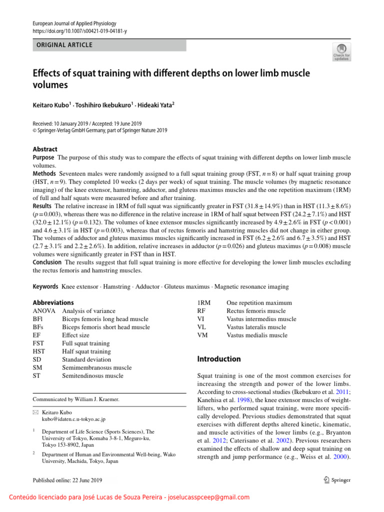 Effects of Squat Training With Different Depths On Lower Limb Muscle ...