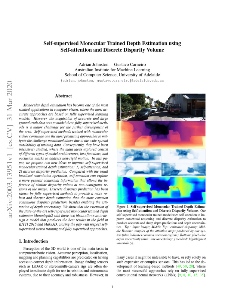 Self-Supervised Monocular Trained Depth Estimation Using Self-Attention ...