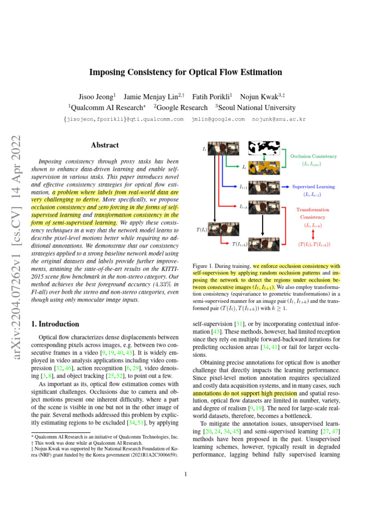 Imposing Consistency For Optical Flow Estimation | PDF | Video | Learning