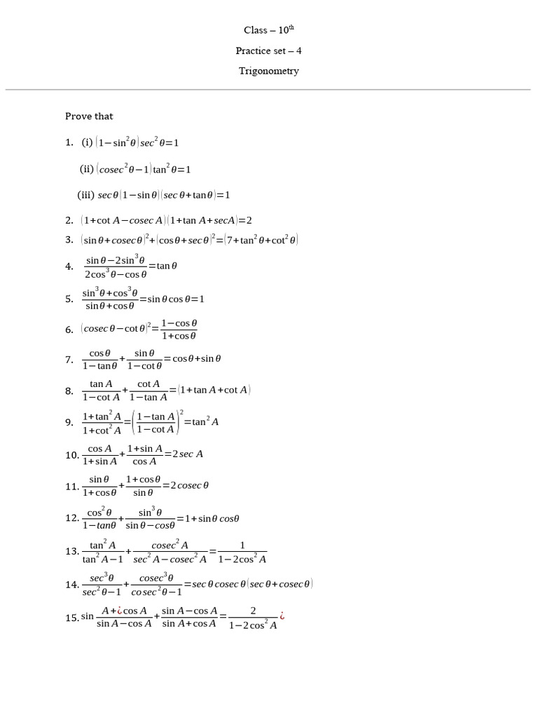 Class 10 Maths Practice Set 4 | PDF | Lie Groups | Mathematical Objects