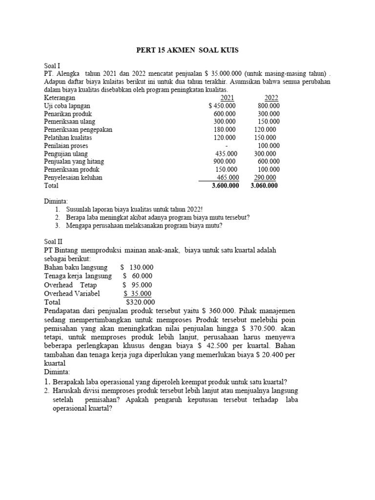 Pert 15 Akmen Soal Kuis | PDF