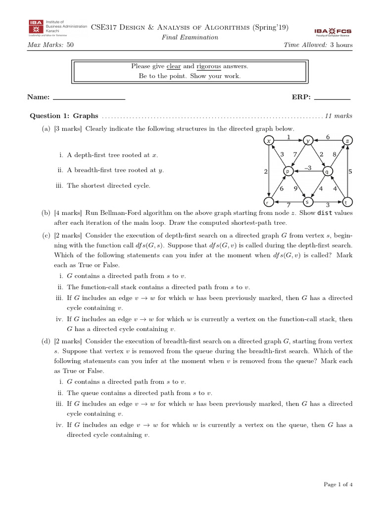 Final Spring19 | PDF | Algorithms | Mathematical Relations