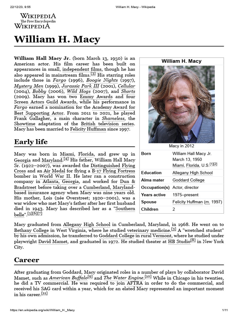 William H. Macy: Actor Biography | PDF