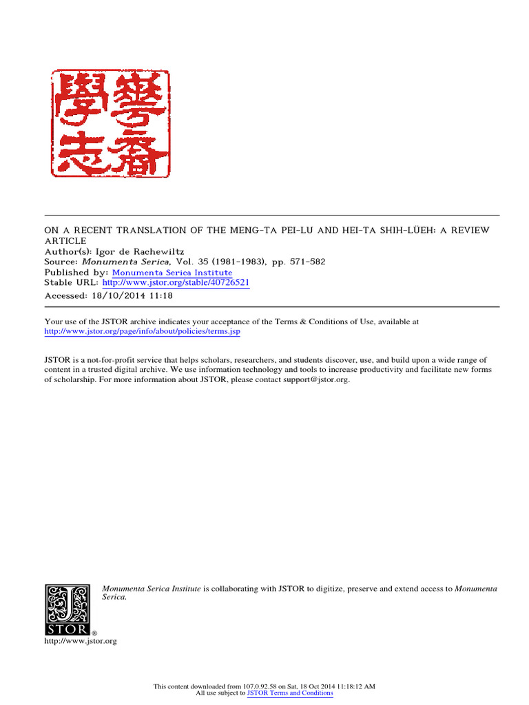 1981 - Igor de Rachewiltz - ON A RECENT TRANSLATION OF THE MENG-TA PEI ...