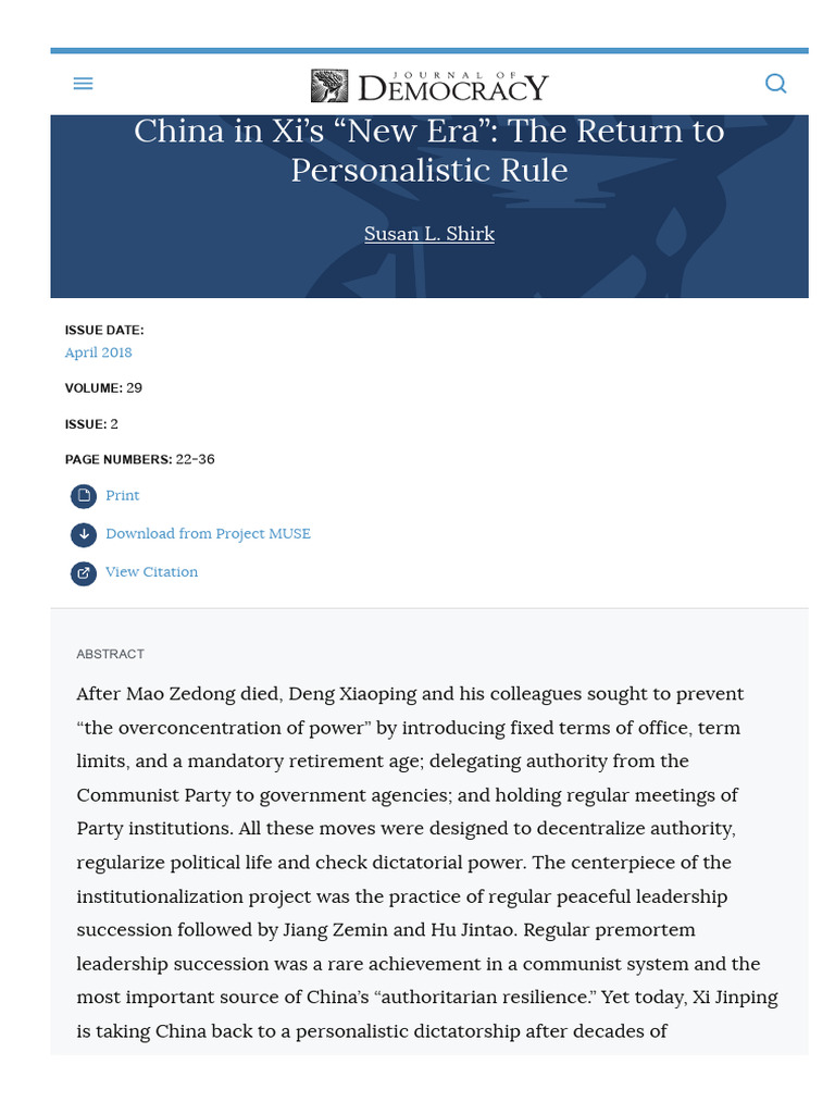 China in Xi's "New Era" The Return To Personalistic Rule | PDF | Deng Xiaoping | Hu Jintao