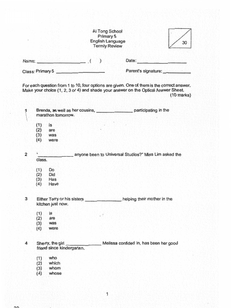 P5 English AiTong 2022 TA1 Exam Papers | PDF