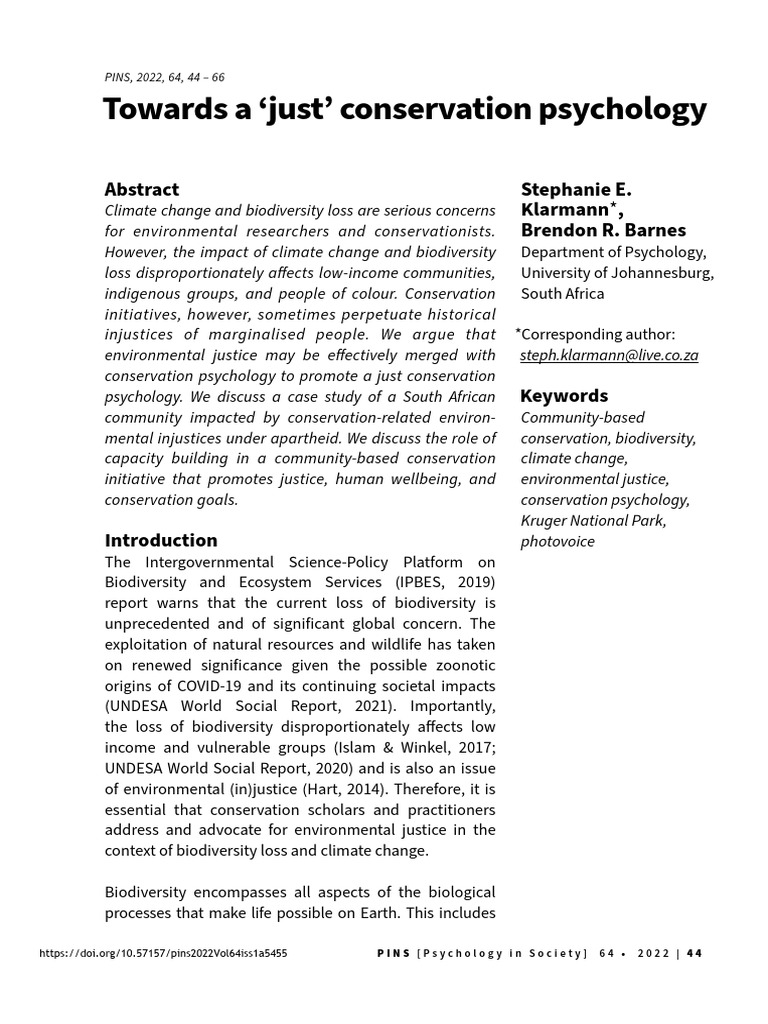 Towards a ‘Just’ Conservation Psychology | PDF