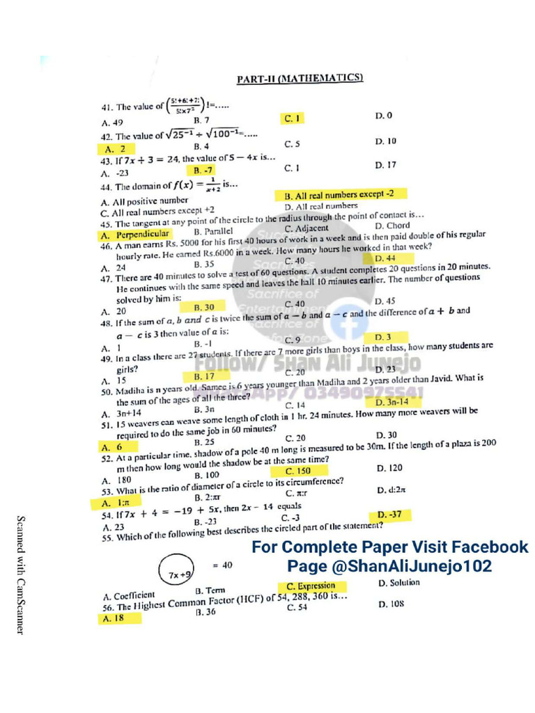 IBA Paper Solved Mathematics Portion | PDF IBA Paper Solved Mathematics Portion | PDF