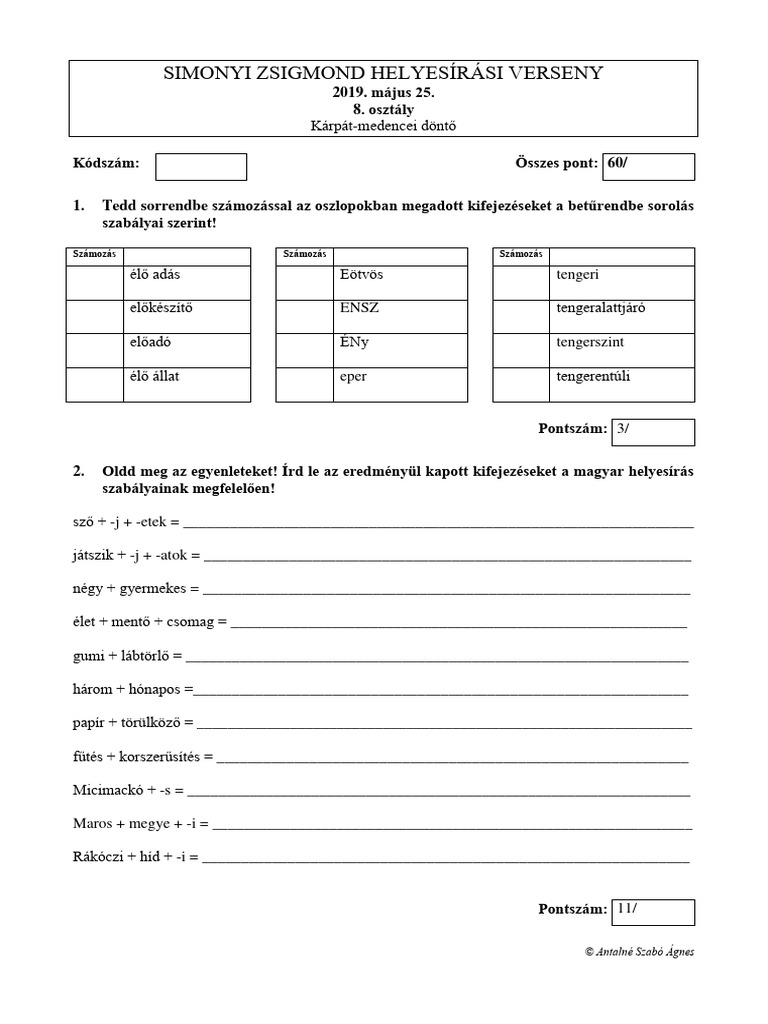 Nyelvtan Feladatok 8.osztály | PDF