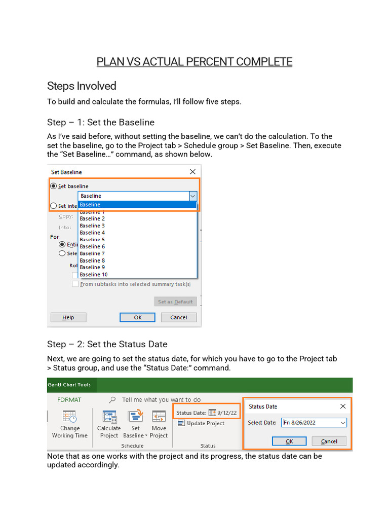 Calculating Planned vs Actual Percent Complete | PDF | Computers ...