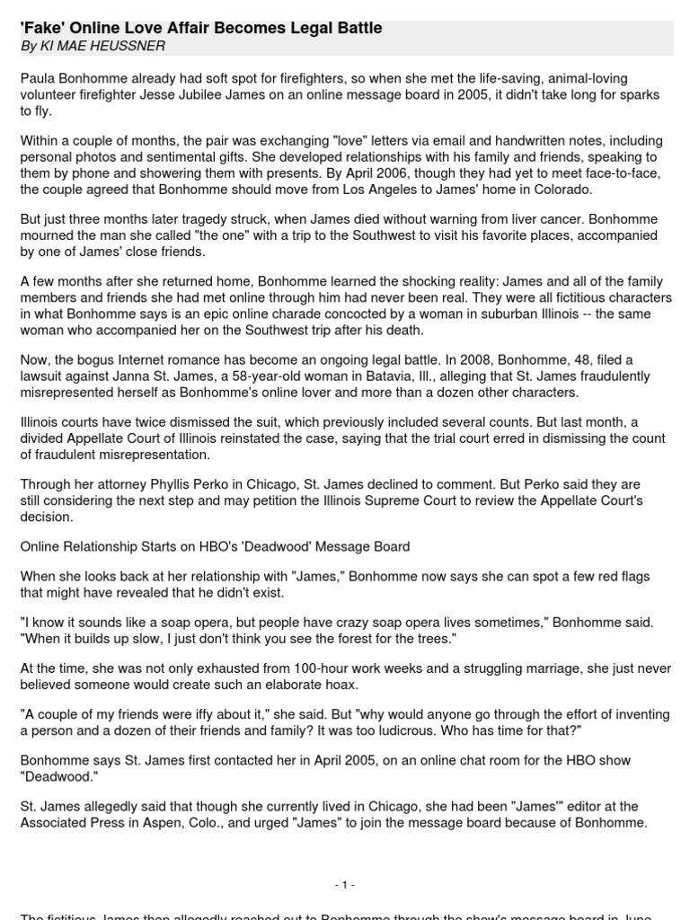 Fake Online Love Affair Becomes Legal Battle | PDF | Lawsuit | Litigation