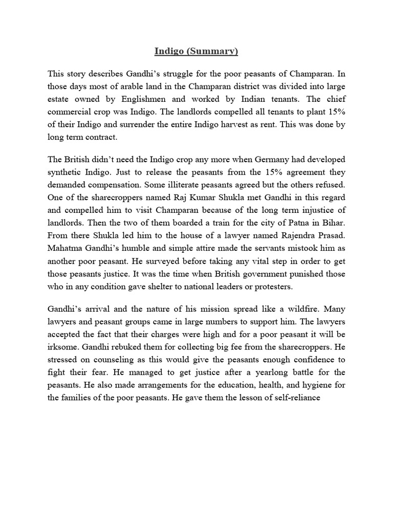 Indigo (Summary) | PDF | Mahatma Gandhi