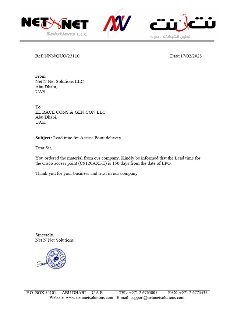 Cisco Access Point Letter Head-Net N Net Solutions | PDF