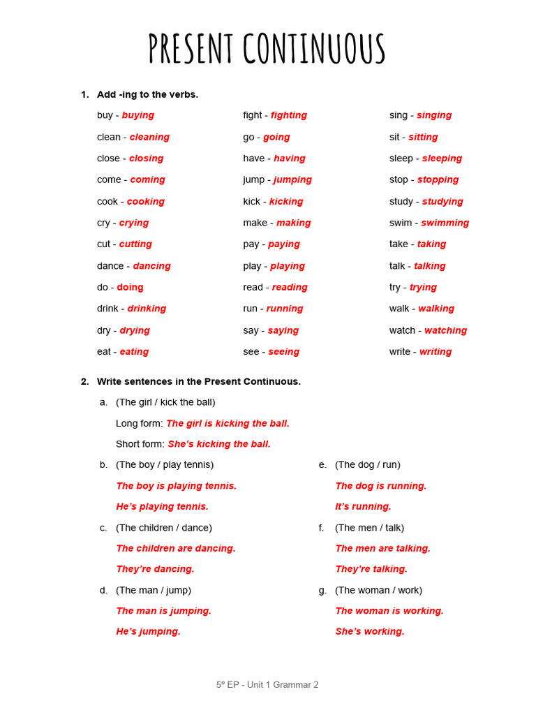 5º EP Unit 1 Grammar 2 Practice | PDF