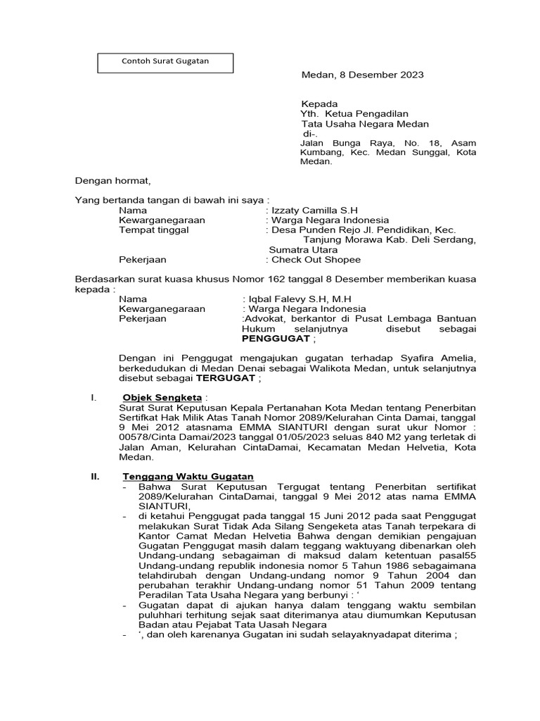 Contoh Surat Gugatan | PDF
