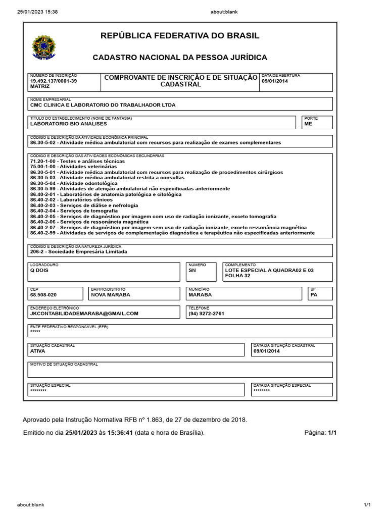 CNPJ Bio Analises 2023 | PDF
