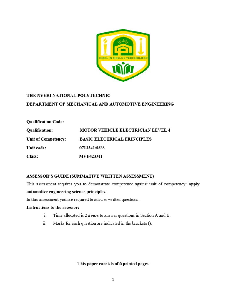 Assessors Guide Mve423m1 Eep Level 4 | PDF