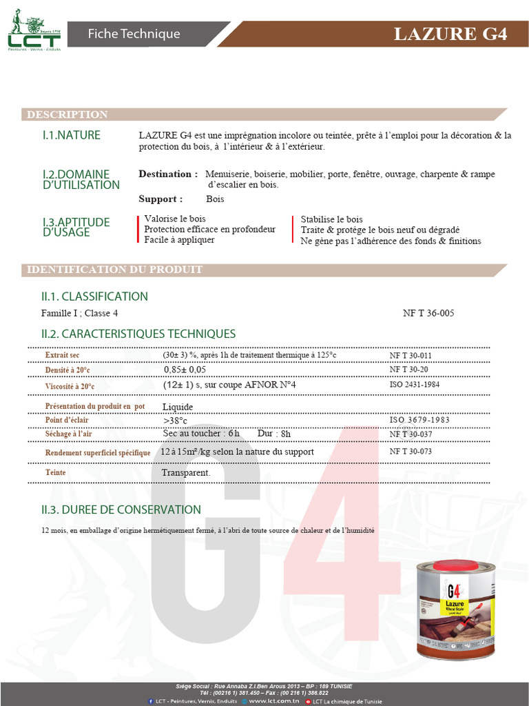 fiche technique vernis lazure G4 | PDF