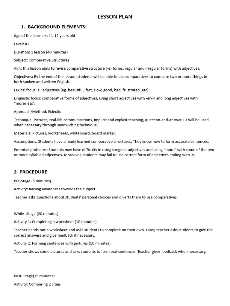 Comp Lesson Plan | PDF | Career & Growth | Language Arts & Discipline