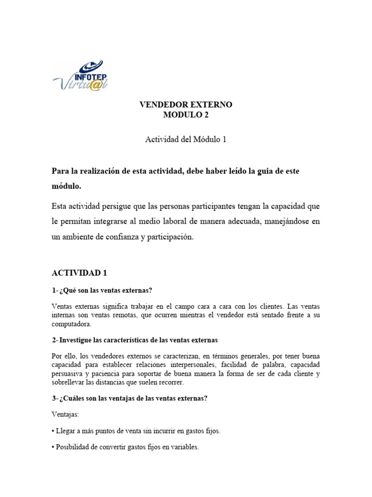 Actividad 1 Modulo 2 | PDF | Ventas | Business