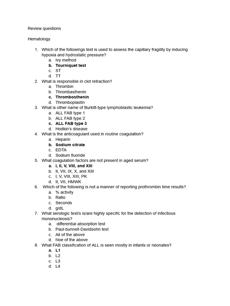 Review Questions | PDF | Coagulation | Platelet