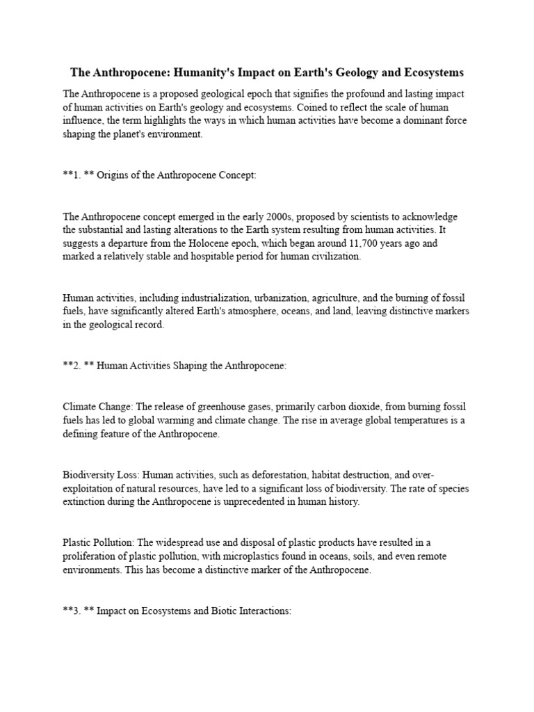 The Anthropocene | PDF | Anthropocene | Human Impact On The Environment