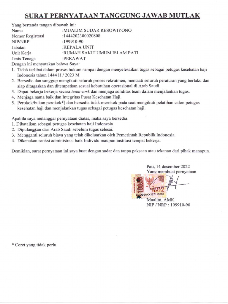 Surat Pernyataan Tanggung Jawab Mutlak | PDF