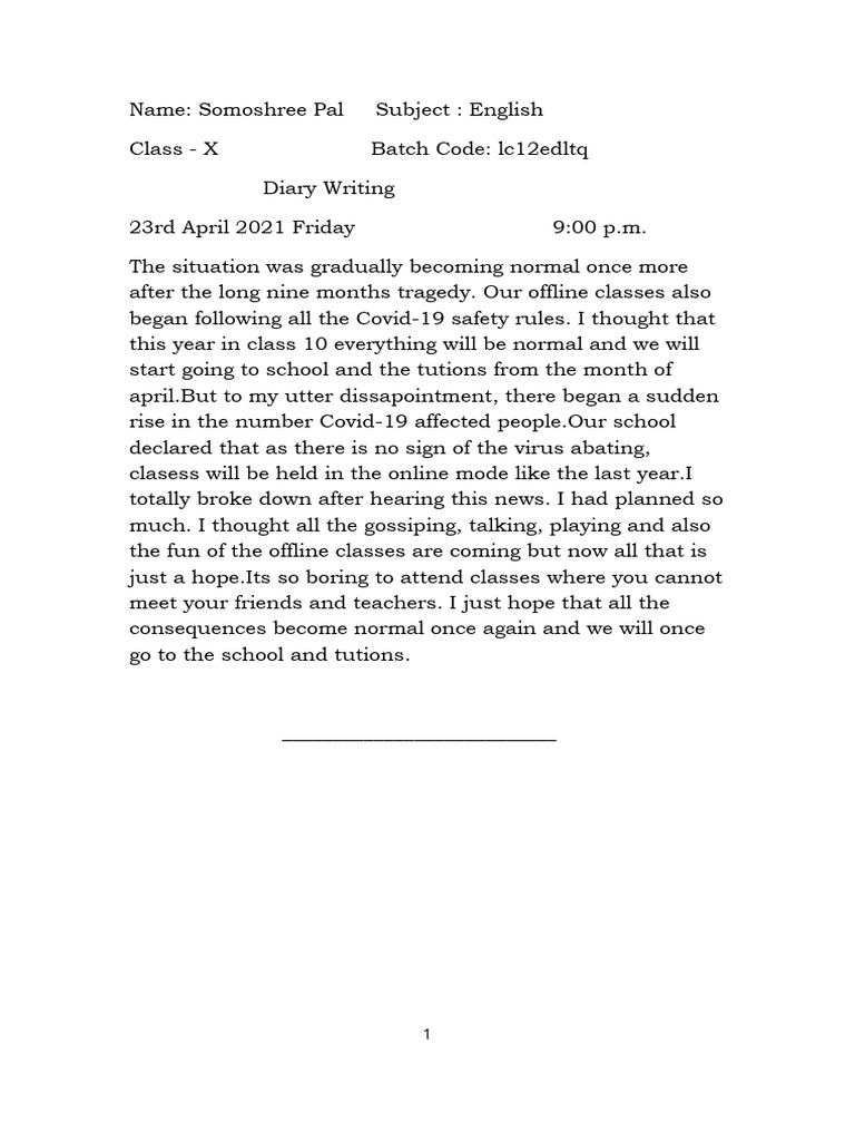 Diary Writing-Offline School and Tutions | PDF