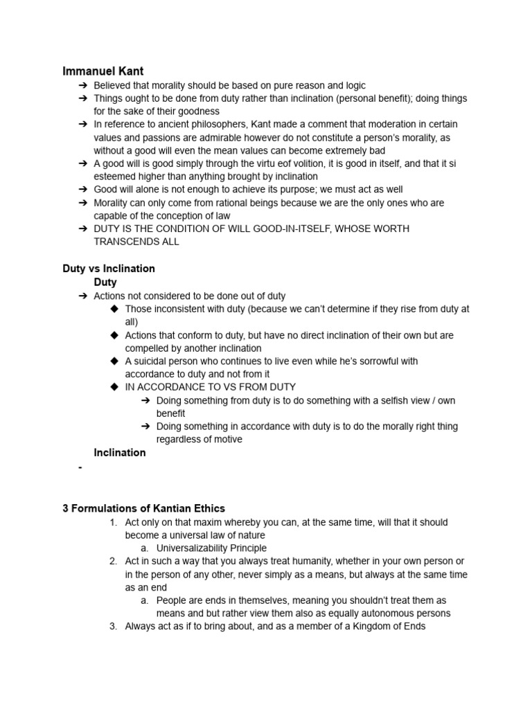 Kant Reading Notes On Ethics Pdf A Priori And A Posteriori 3857